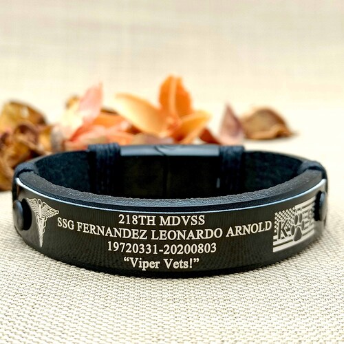 Custom Military Memorial Leather Bracelet Army Remembrance - Etsy