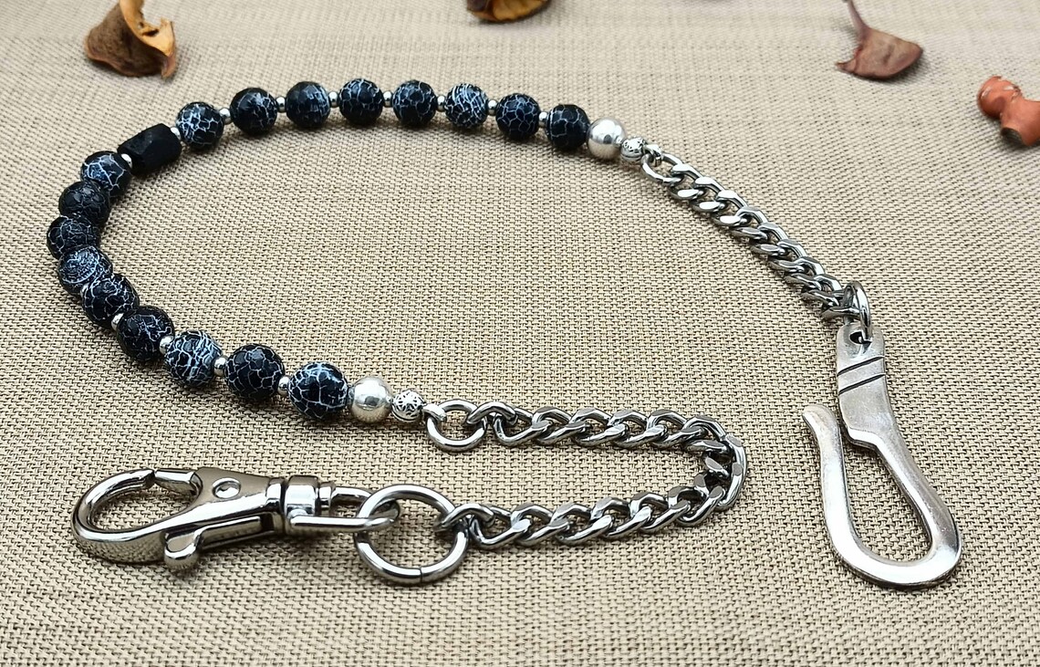 Black Beaded Wallet Chain for Mens - Mens Chain Jewelry - Mens ...