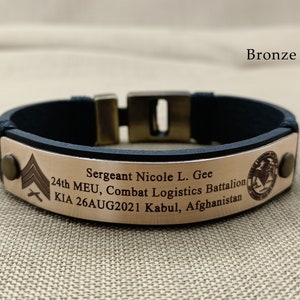 Custom Military Memorial Leather Bracelet, Army Remembrance KIA ...