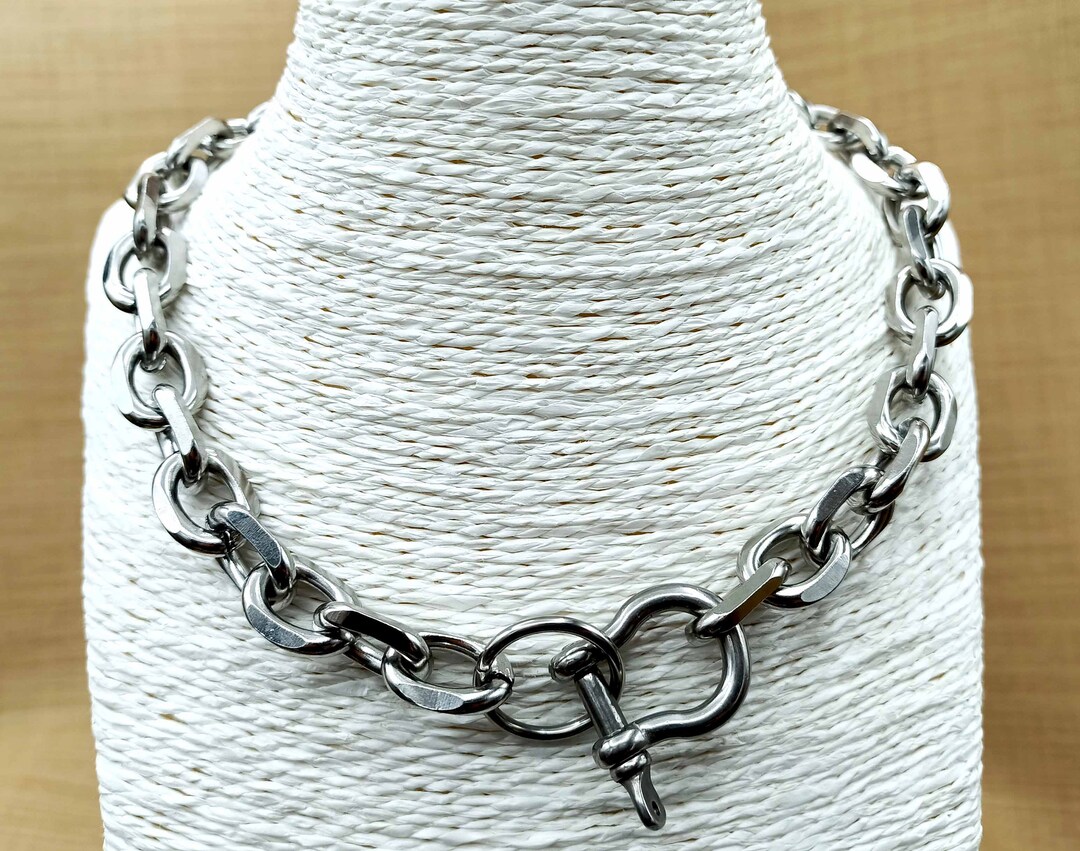 Stainless Steel Chunky Chain Necklace - Thick Horseshoe Clasp Choker - Etsy