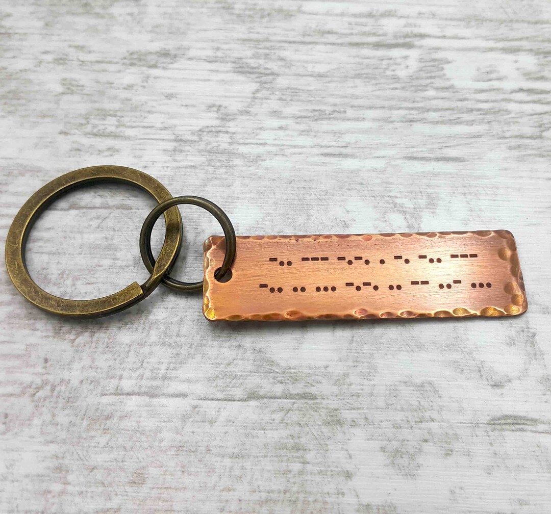 7th Anniversary Copper Gifts, Copper Morse Code Keychain, Customized ...