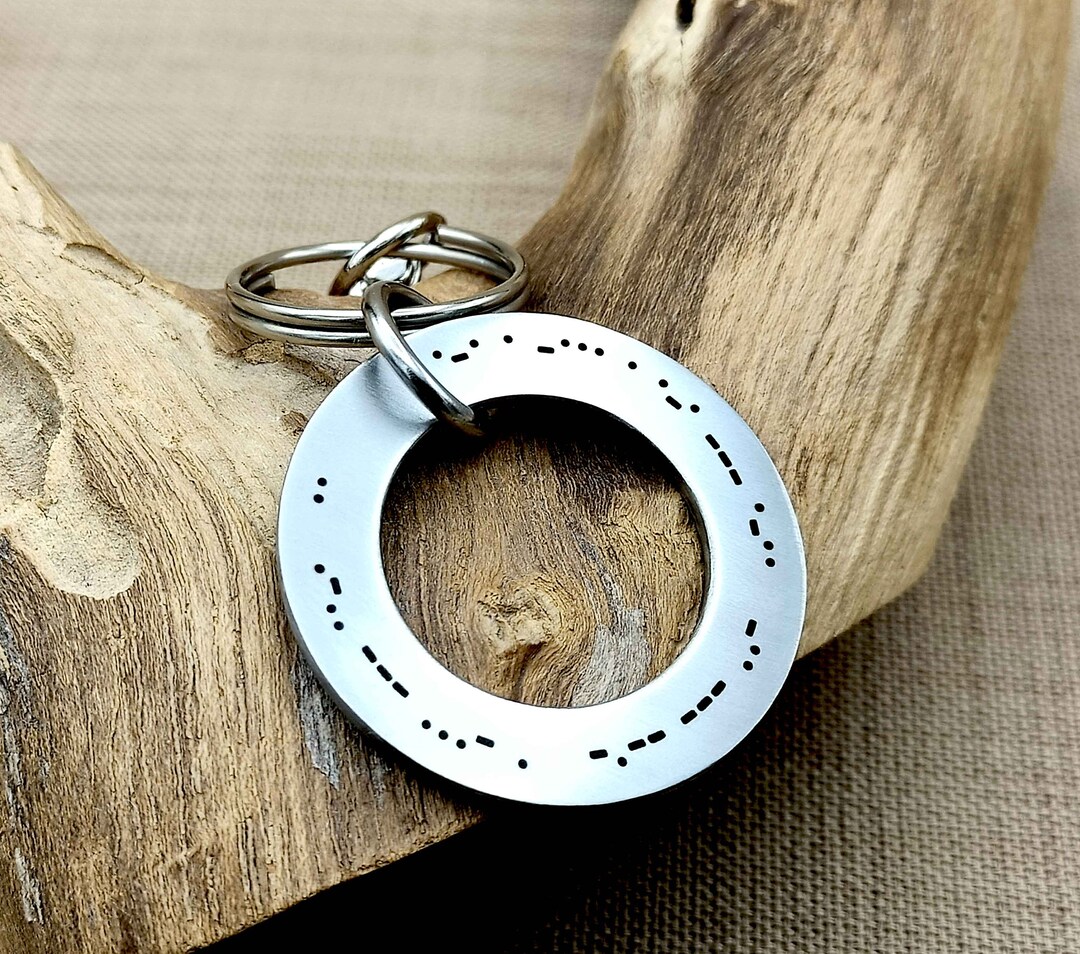 Custom Morse Code Keychain - Engraved Stainless Steel Washer Keychain ...