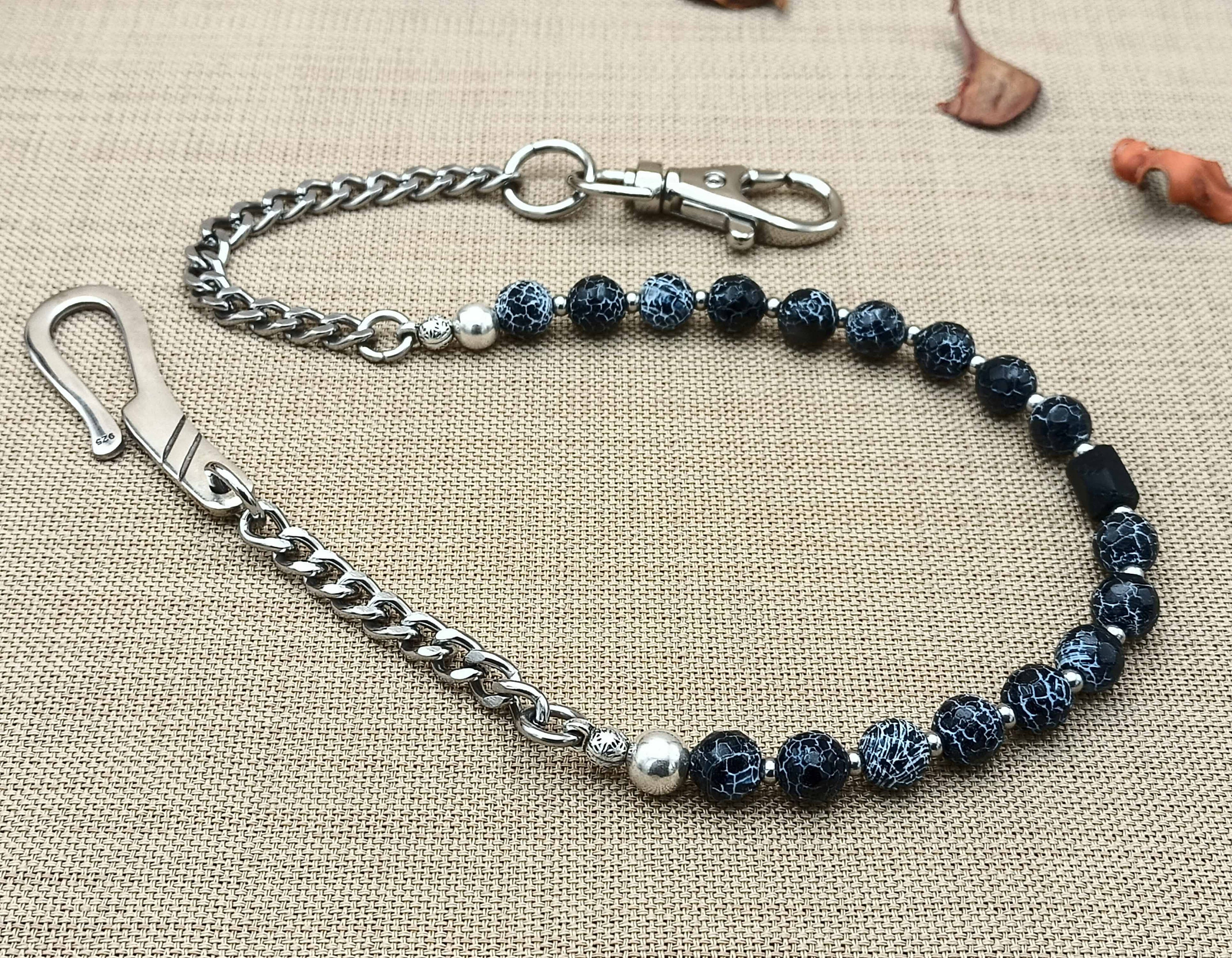Black Beaded Wallet Chain for Mens - Mens Chain Jewelry - Mens ...