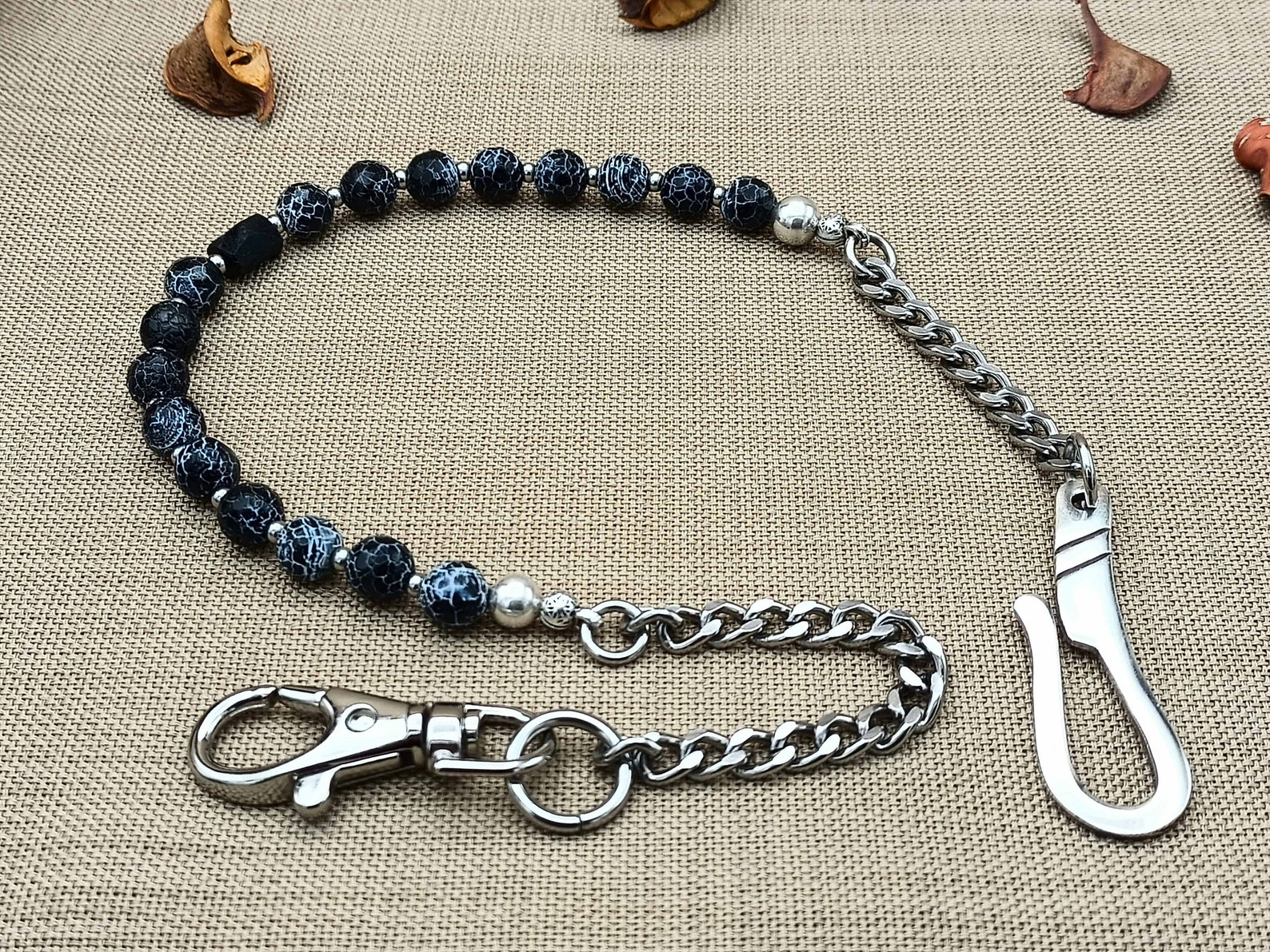 Black Beaded Wallet Chain for Mens - Mens Chain Jewelry - Mens ...