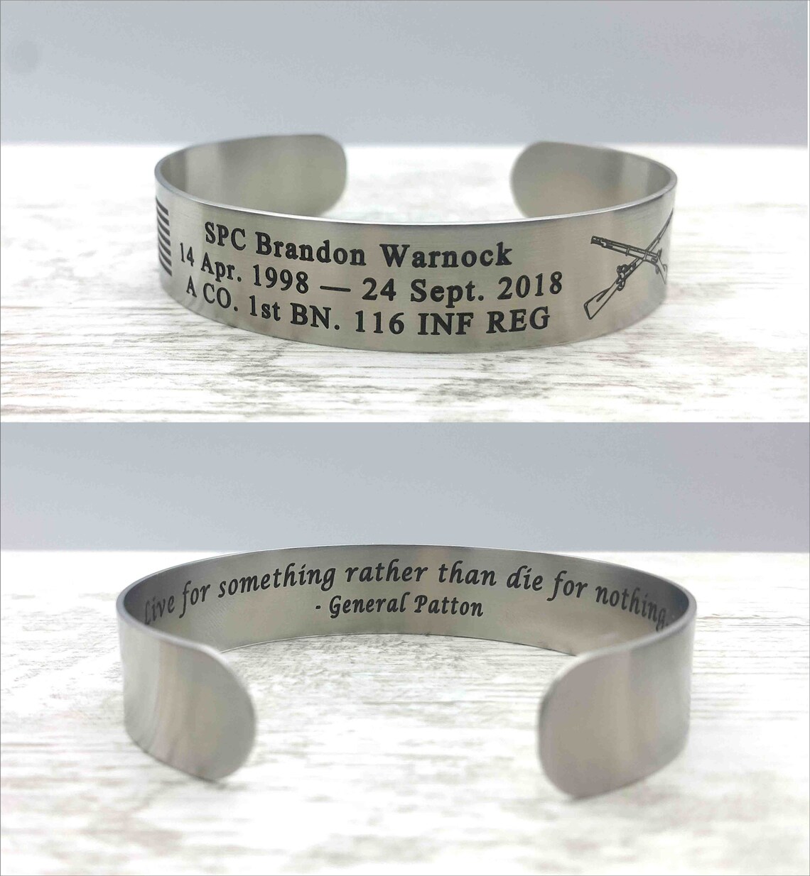 Custom Military Bracelet Stainless Steel Cuff Honor the Fallen | Etsy