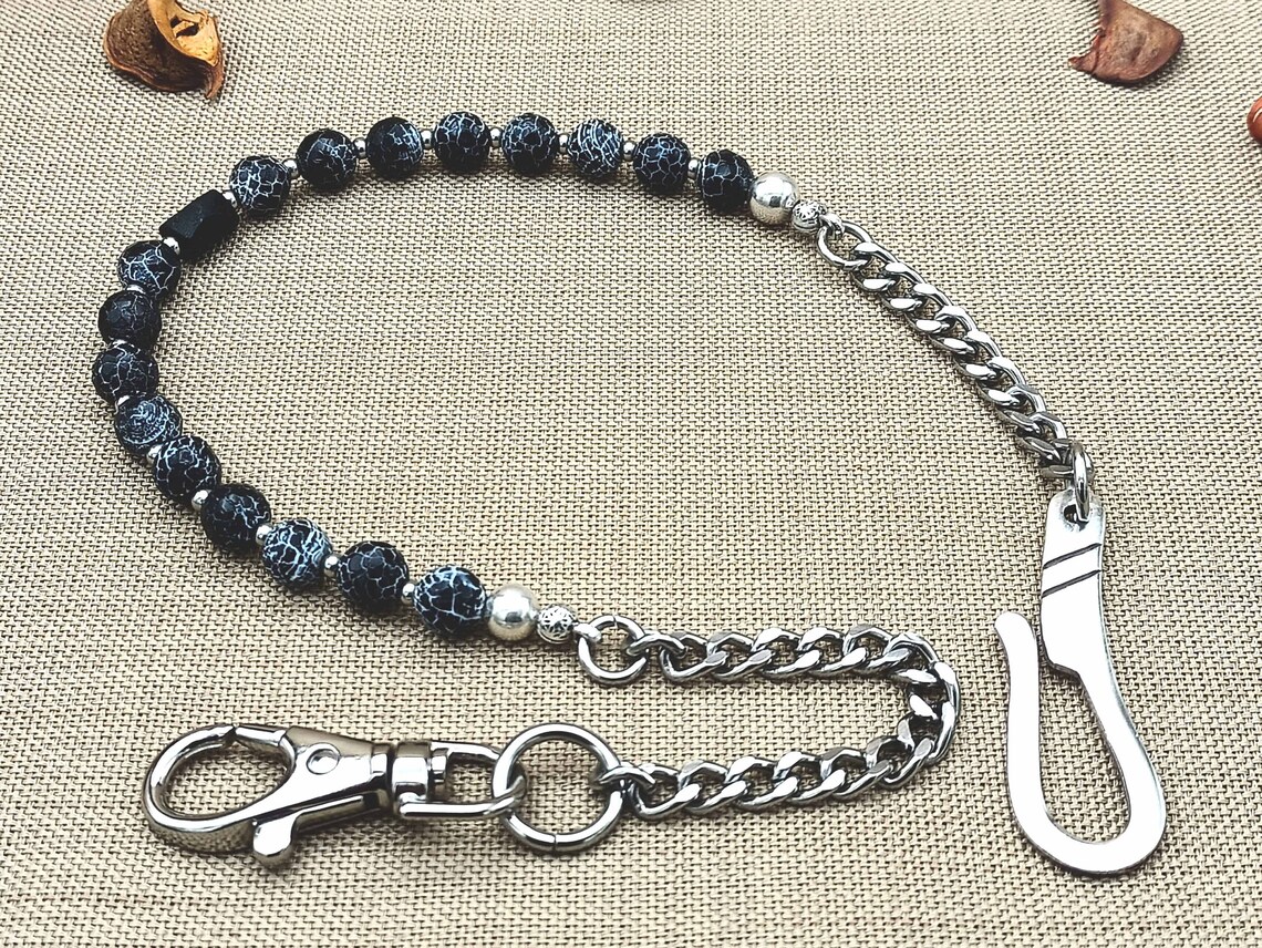 Black Beaded Wallet Chain for Mens - Mens Chain Jewelry - Mens ...