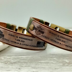 Custom Military Memorial Leather Bracelet Army Remembrance - Etsy