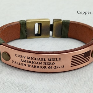Custom Military Memorial Leather Bracelet, Army Remembrance KIA ...