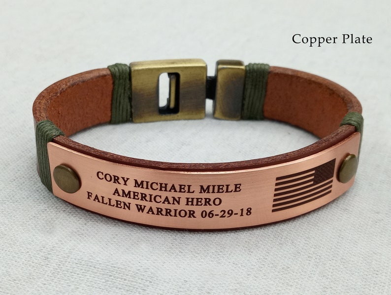 Custom Military Memorial Leather Bracelet Army Remembrance - Etsy