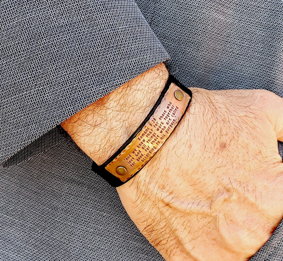 Christian Leather Bracelet for Men – Bible Verse Gift – Custom Copper ...