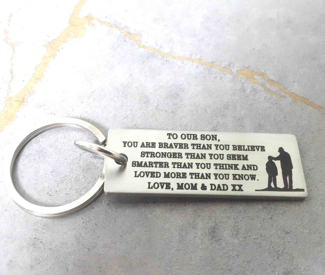 Engraved Keychain Gift for Son - Inspirational Stainless Steel Keyring ...