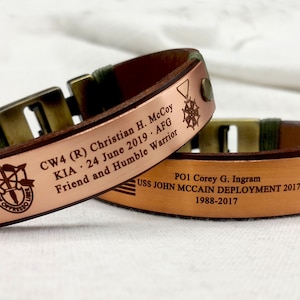 Custom Military Memorial Leather Bracelet, Army Remembrance KIA ...