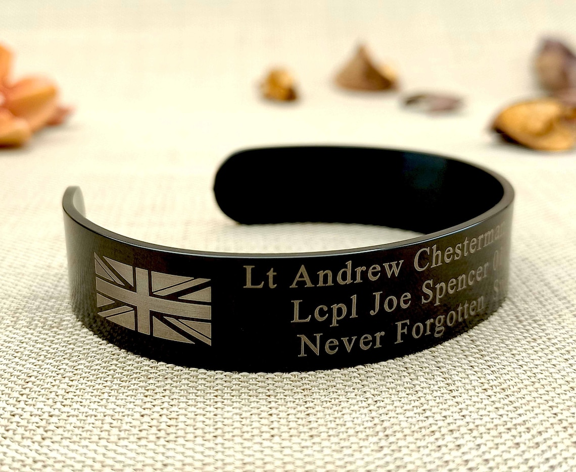 Custom Engraved Memorial Military Bracelet Military Black | Etsy