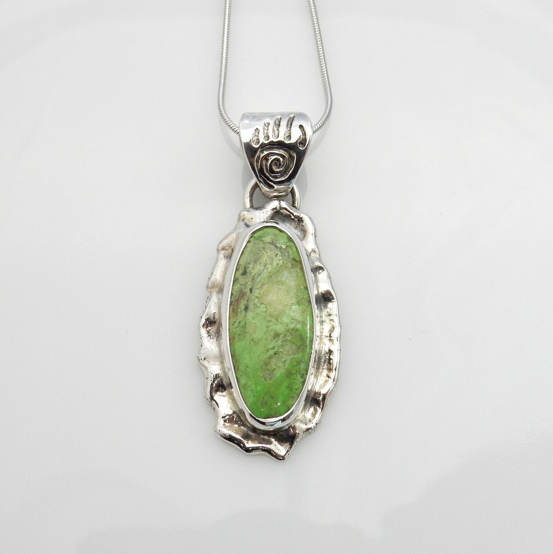 Unique Sterling Silver Green Gaspeite Pendant One of a Kind Silver ...