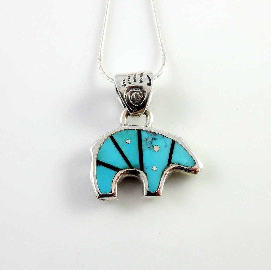 Silver Inlay Blue Turquoise Bear Pendant Inlay Turquoise Silver Bear ...