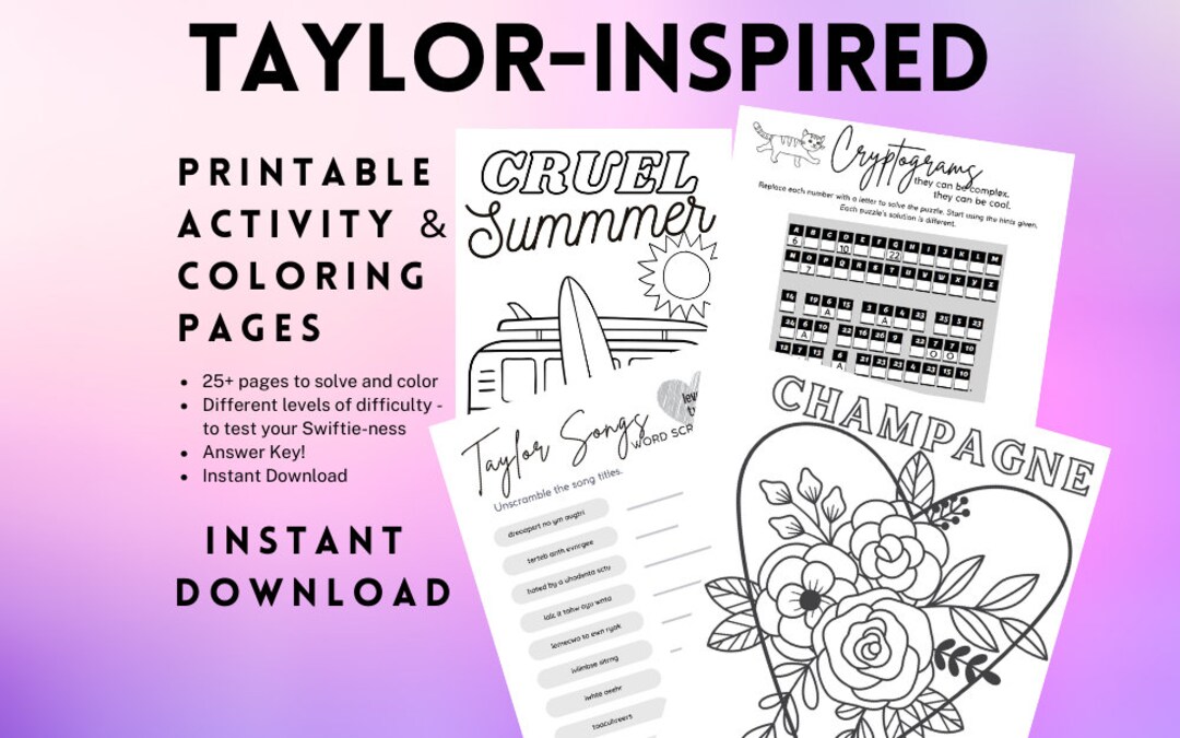 Taylor Swiftie Merch Taylor Coloring Book Activity Pages Swiftie ...