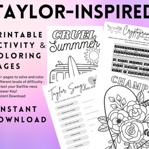 Taylor Swiftie Merch Taylor Coloring Book Activity Pages Swiftie ...