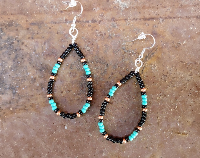 Midnight Sienna Black and Copper Seed Bead Hoop Earrings - Etsy