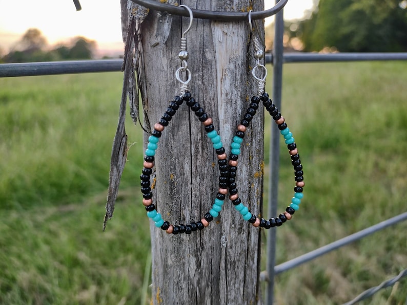Midnight Sienna Black and Copper Seed Bead Hoop Earrings - Etsy