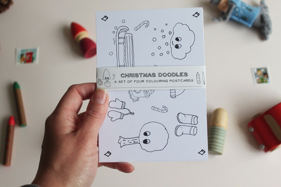 Christmas Doodles - Colour in Postcards - Set of 4 - Recycled Card - Etsy