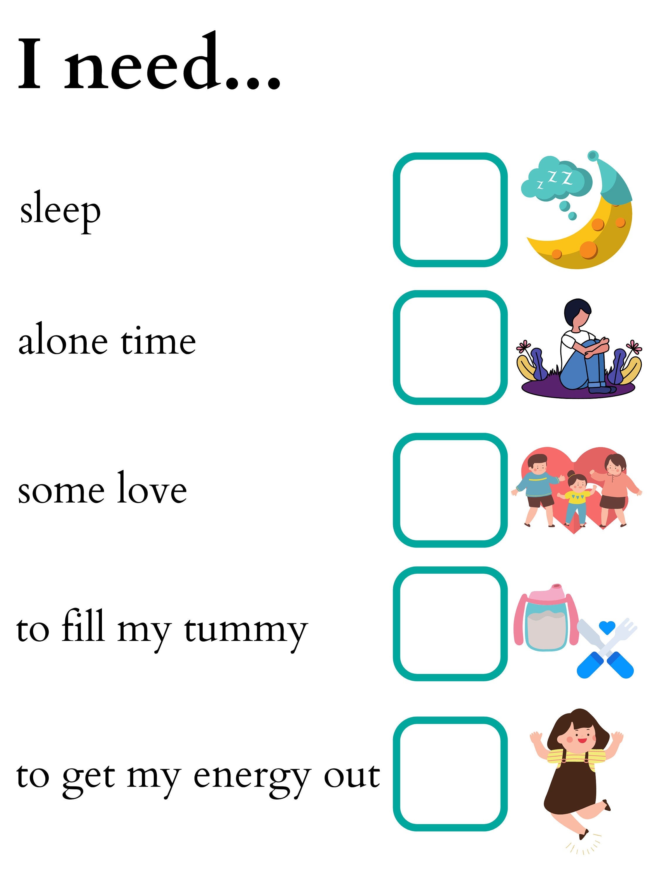 Toddler Needs Chart Helpful for nonverbal/autistic | Etsy