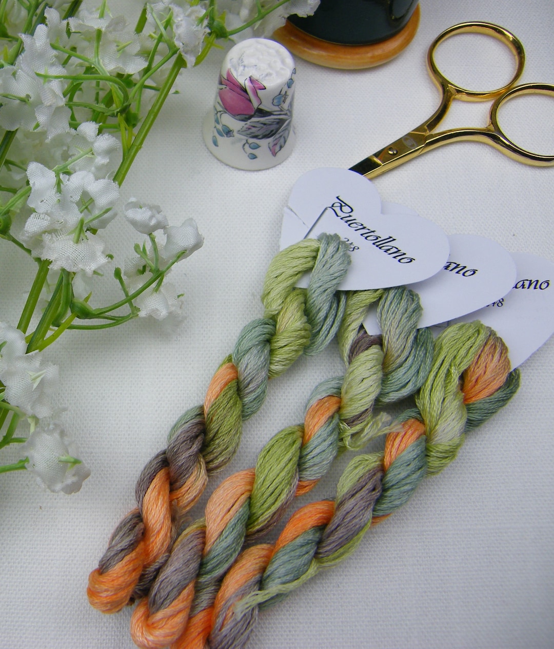 248-Puertollano. Madeja de algodón trenzado abigarrado teñido a mano ...