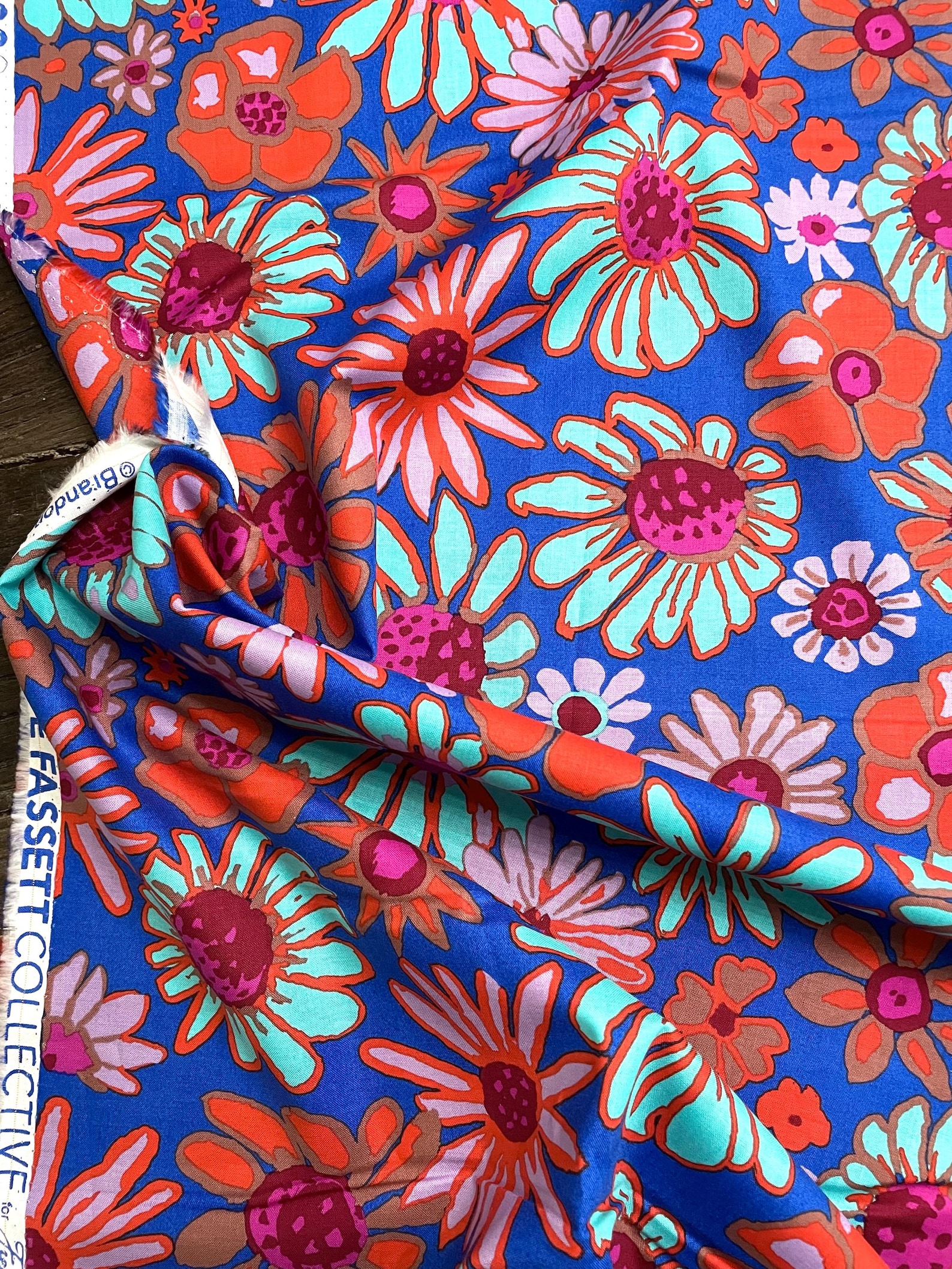Bloomers PWBM093 Cobalt Flowers Orange Aqua Blue Pink Kaffe Fassett ...