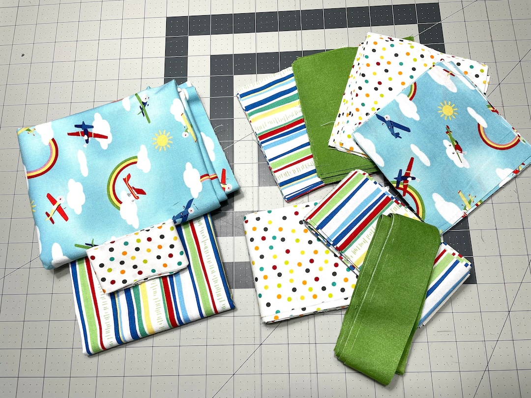 Airplane Quilt and Pillowcase Kit. Airplanes, Dots Stripes Easy to Make ...