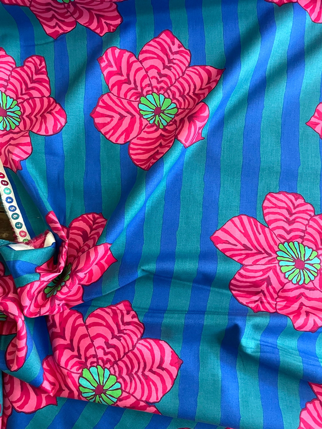 Zebra Lily PWBM091 Blue Teal Pink Stripes Kaffe Fassett Collective for ...