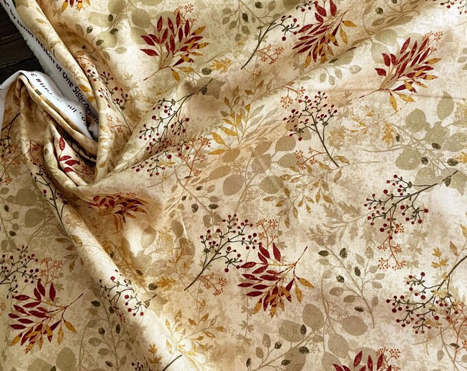 Oak and Maple 3285 33. Tan Gold Green Large Floral Allover by Janet Rae ...