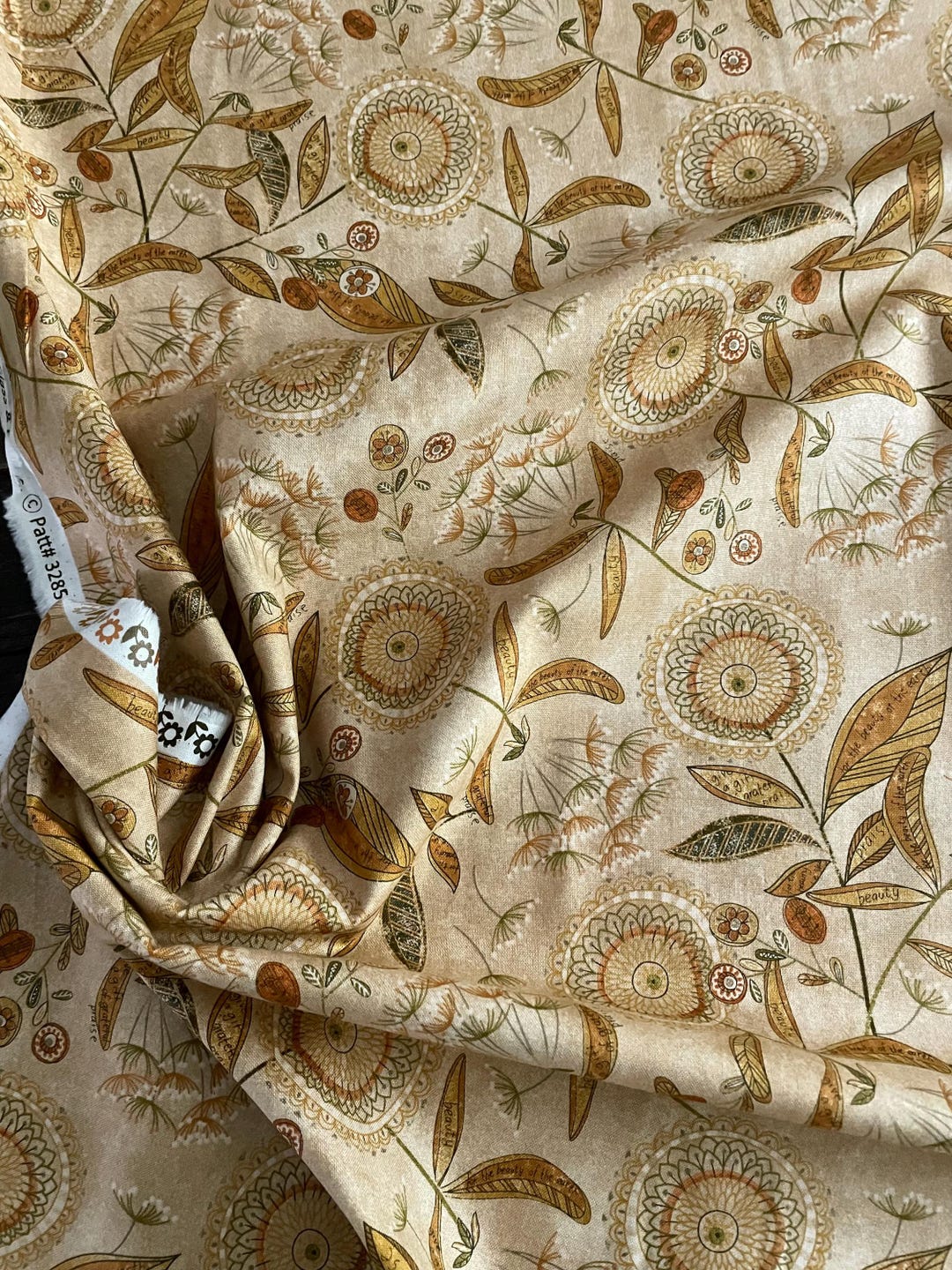 Oak and Maple 3285 33. Tan Gold Green Large Floral Allover by Janet Rae ...