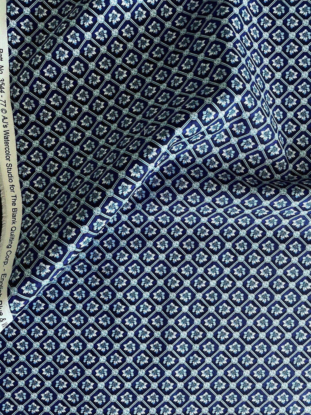 English Blue and White 3544 77 Navy Blue Geometric Flowers Aj's ...