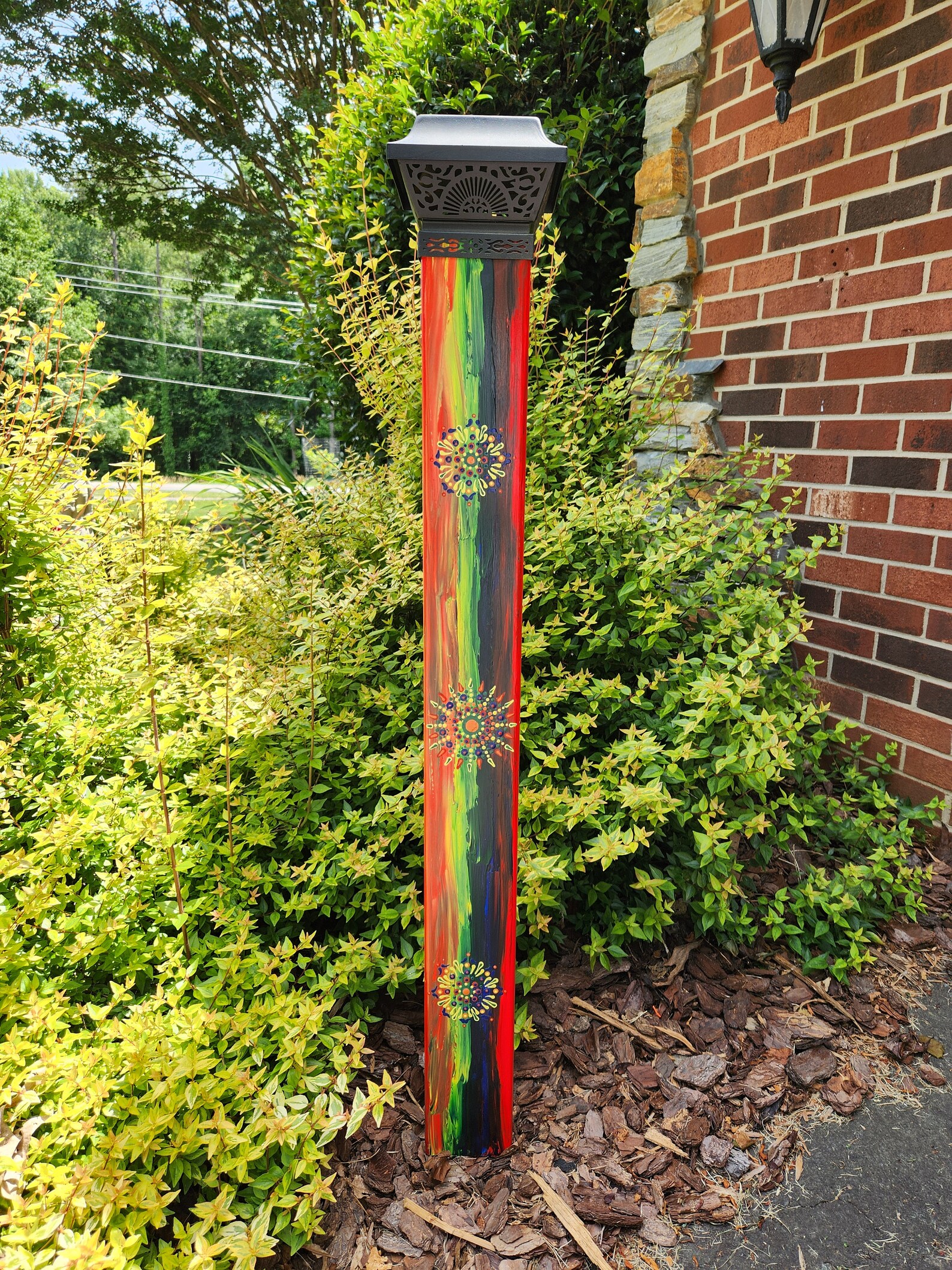 Garden Peace Pole Hand Painted With Solar Light Cap and Wire Stand ...