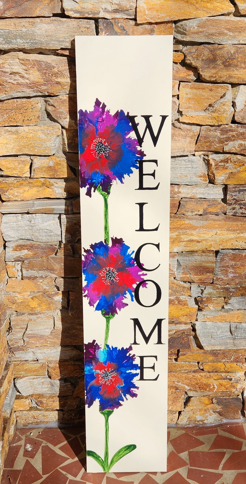 Hand Painted and Lettered Outdoor Welcome Sign for Front Porch Leaner ...