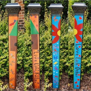 Garden Peace Pole Hand Painted With Solar Light Cap and Wire Stand ...