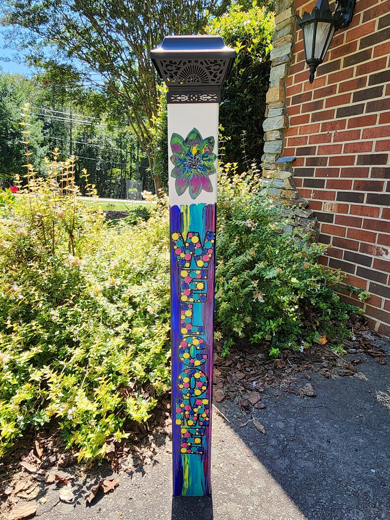 Garden Peace Pole Hand Painted With Solar Light Cap and Wire Stand ...