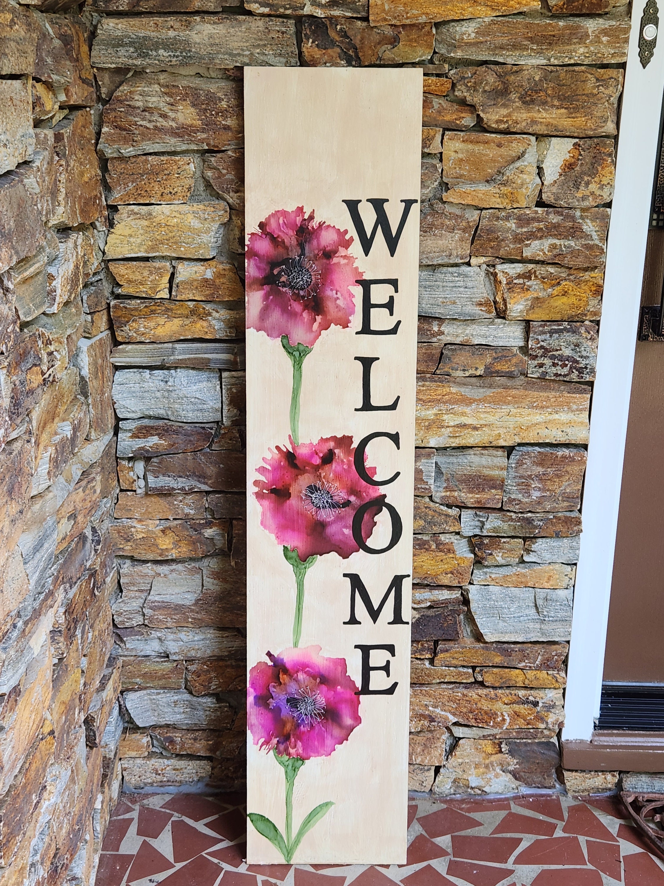 Hand Painted and Lettered Outdoor Welcome Sign for Front Porch Leaner ...