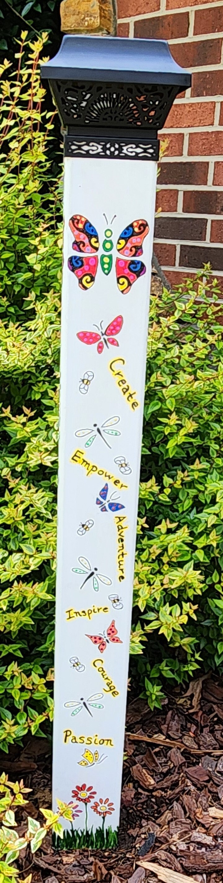 Garden Peace Pole Hand Painted With Solar Light Cap and Wire Stand ...