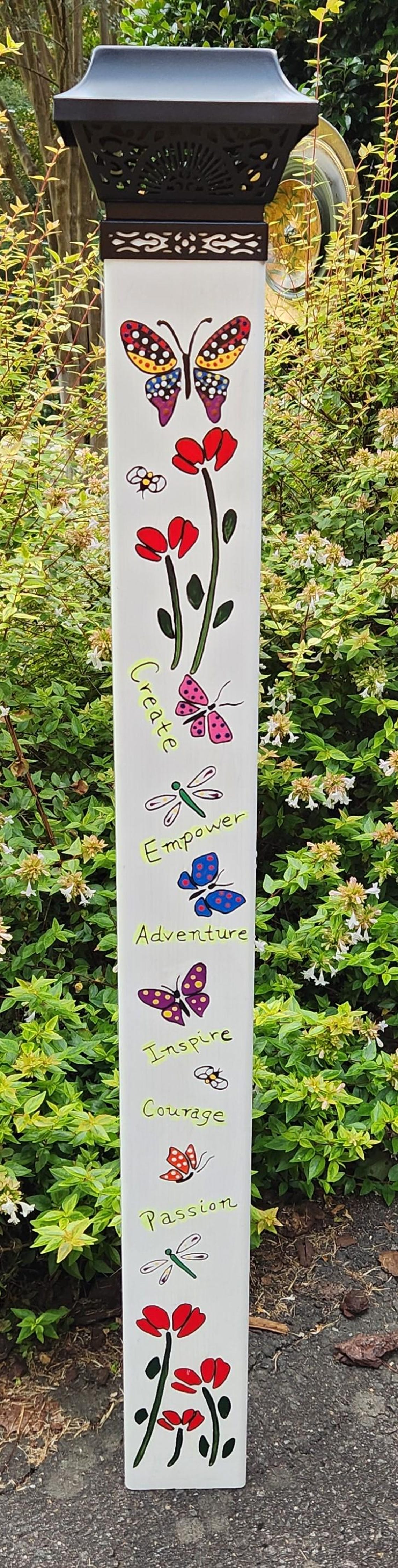 Garden Peace Pole Hand Painted With Solar Light Cap and Wire Stand ...