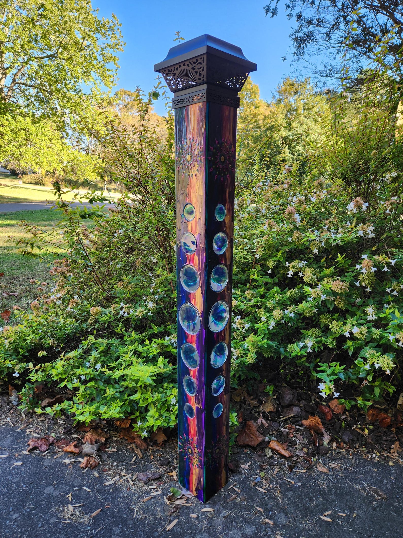 Garden Peace Pole Hand Painted W/ Solar Light Cap & Wire Stand Lighted ...