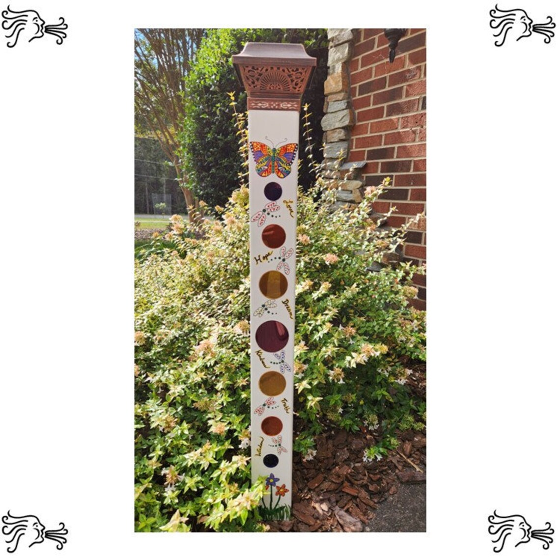 Garden Peace Pole Hand Painted With Solar Light Cap and Wire Stand ...