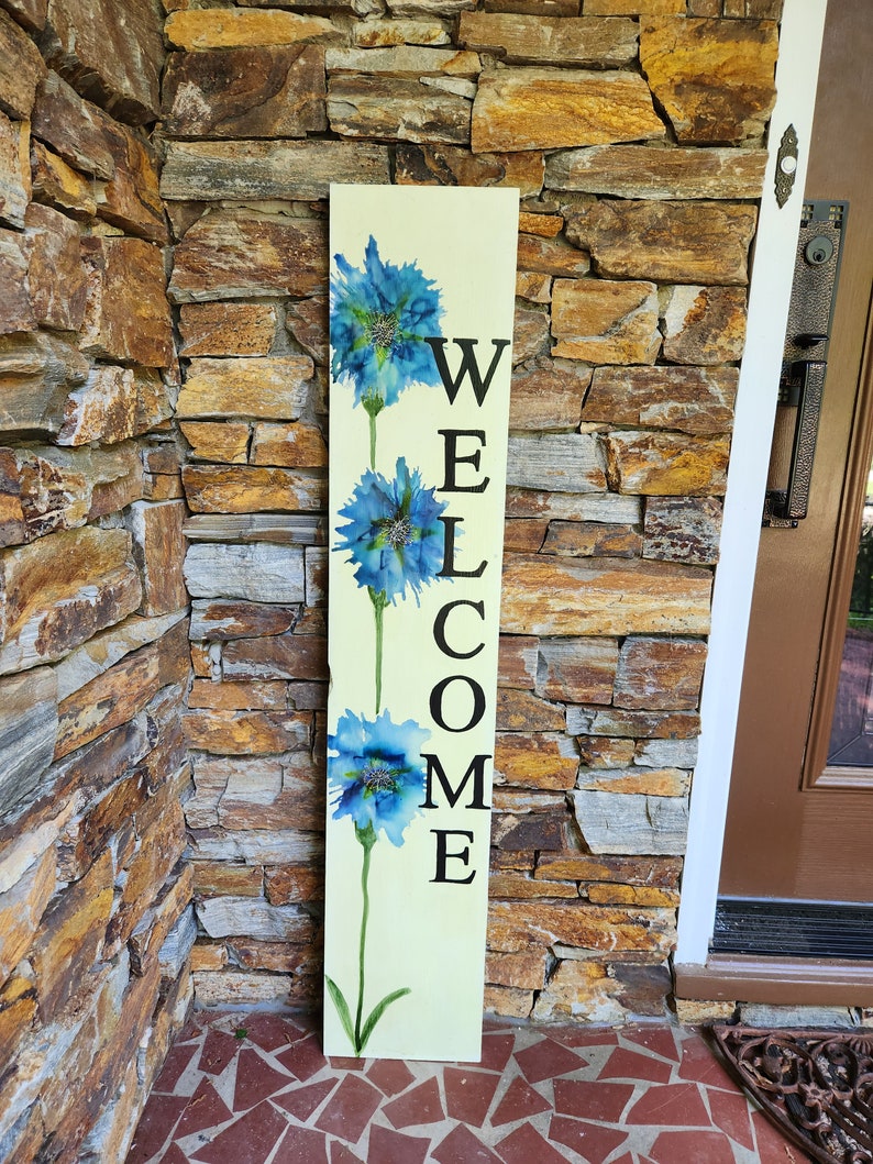 Hand Painted and Lettered Outdoor Welcome Sign for Front Porch Leaner ...