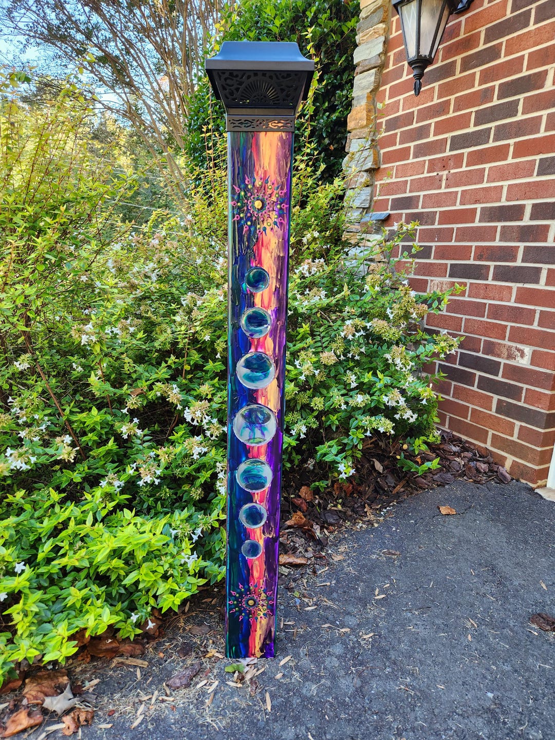 Garden Peace Pole Hand Painted W/ Solar Light Cap & Wire Stand Lighted ...