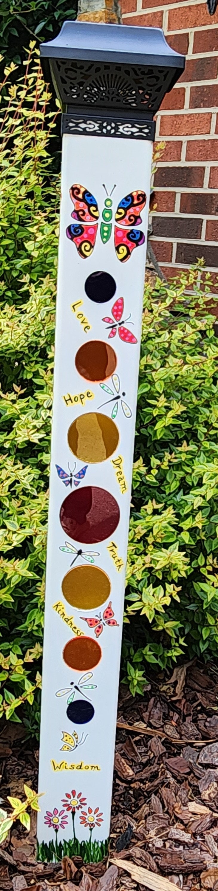 Garden Peace Pole Hand Painted With Solar Light Cap and Wire Stand ...