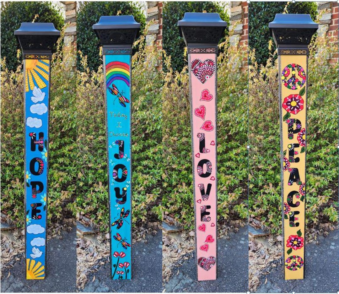 Garden Peace Pole Hand Painted With Solar Light Cap & Wire Stand Love ...