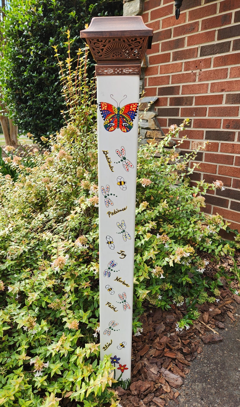 Garden Peace Pole Hand Painted With Solar Light Cap and Wire Stand ...