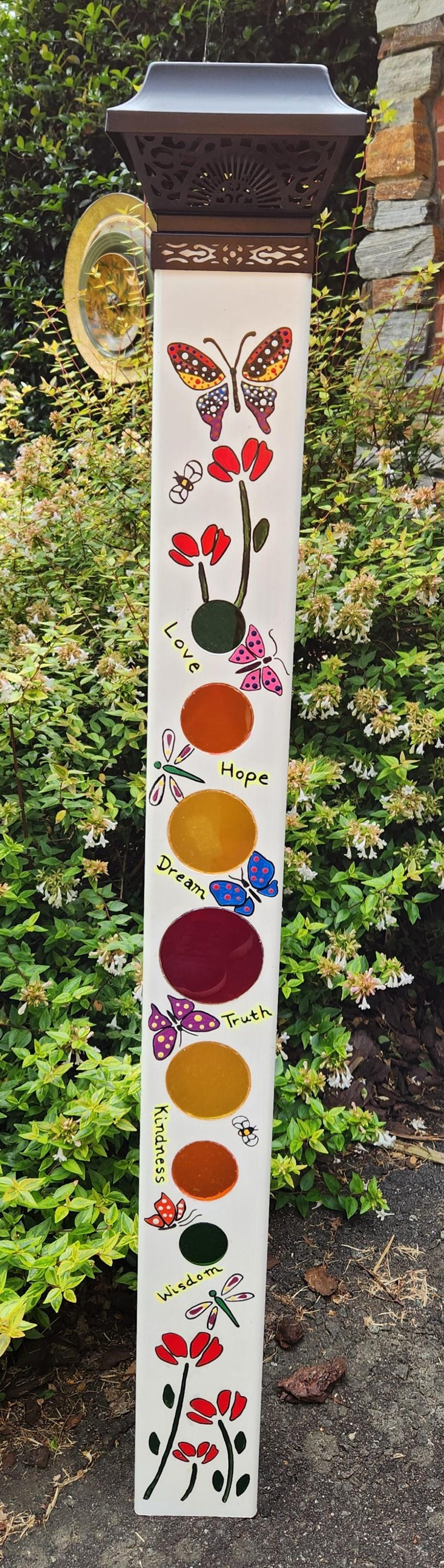 Garden Peace Pole Hand Painted With Solar Light Cap and Wire Stand ...
