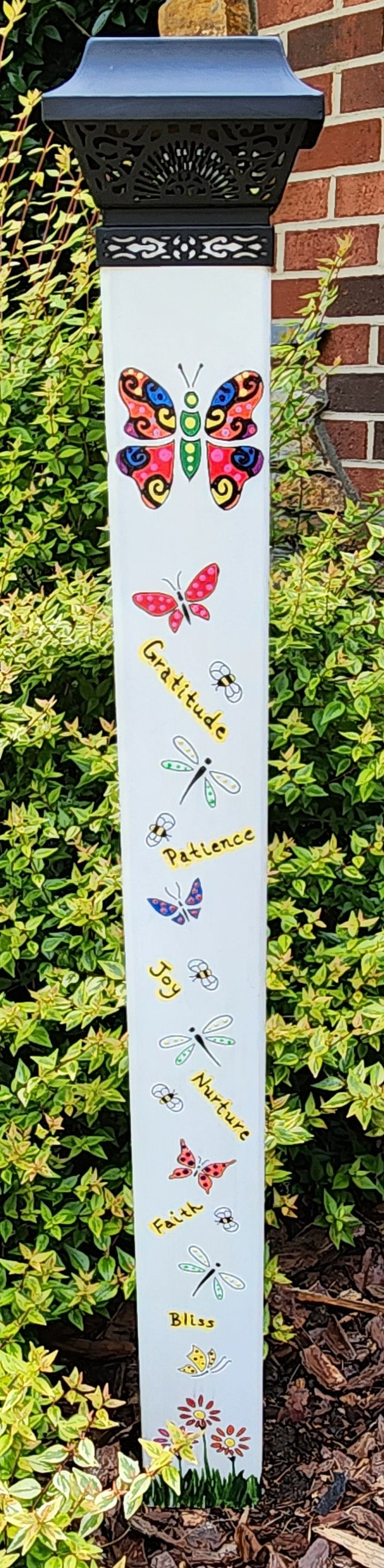 Garden Peace Pole Hand Painted With Solar Light Cap and Wire Stand ...