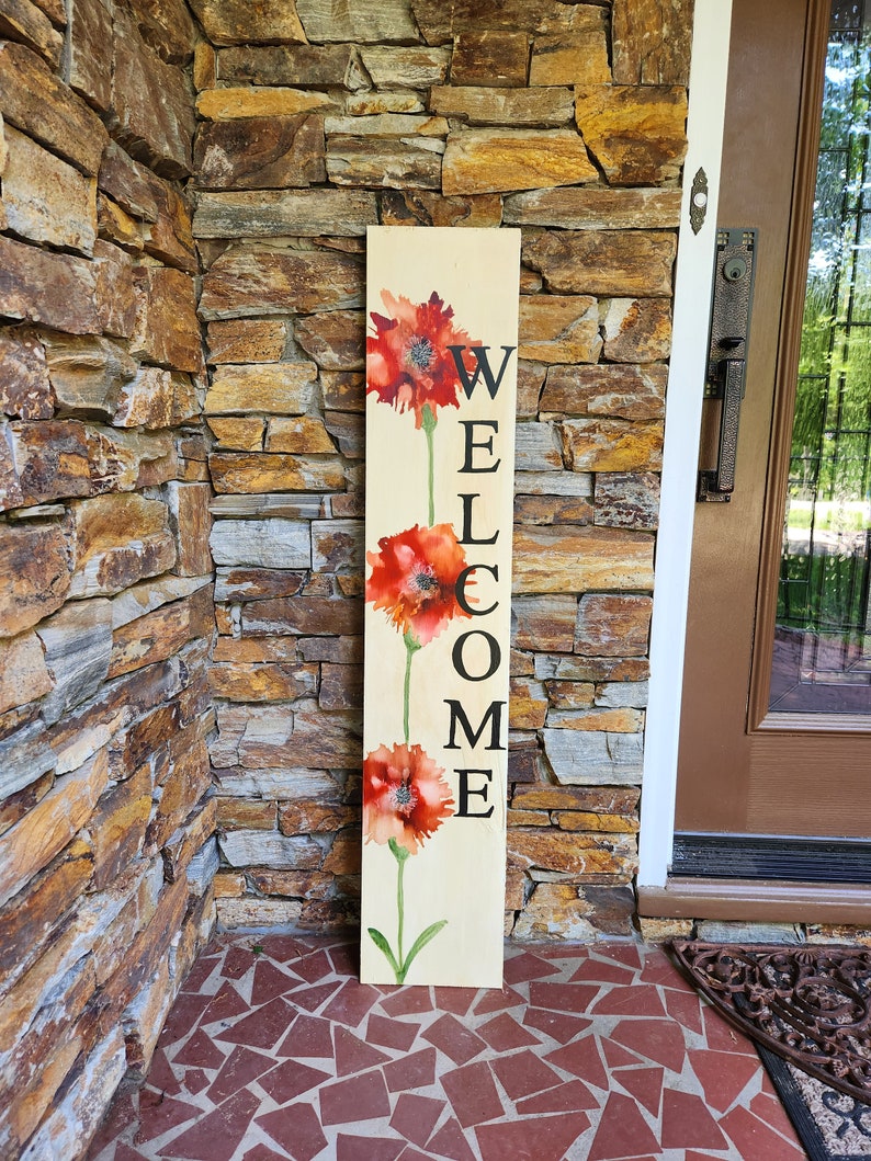 Hand Painted and Lettered Outdoor Welcome Sign for Front Porch Leaner ...