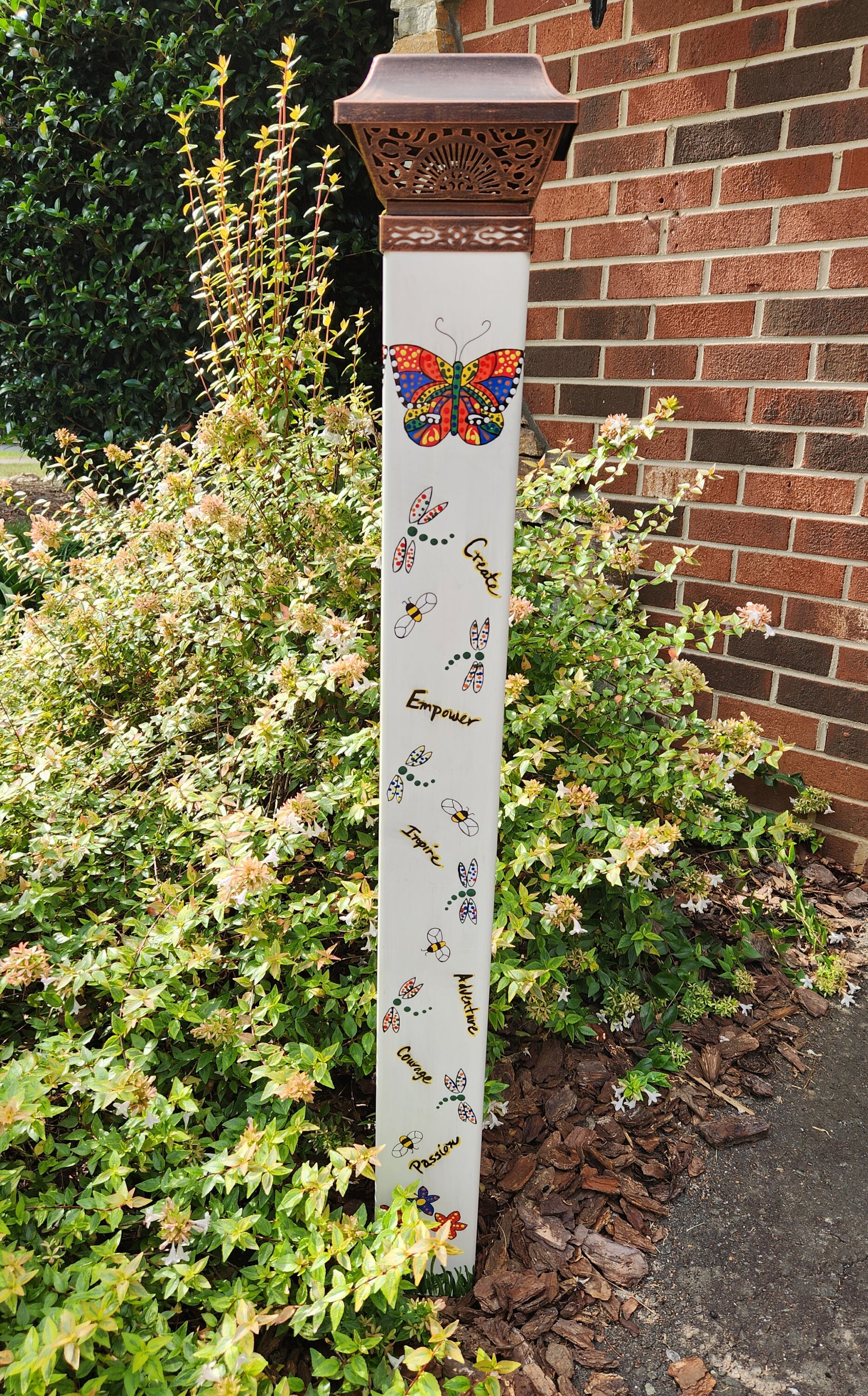 Garden Peace Pole Hand Painted With Solar Light Cap and Wire Stand ...